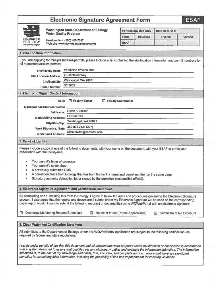 Fillable Online Electronic Signature Agreement Form ESAF - The ...
