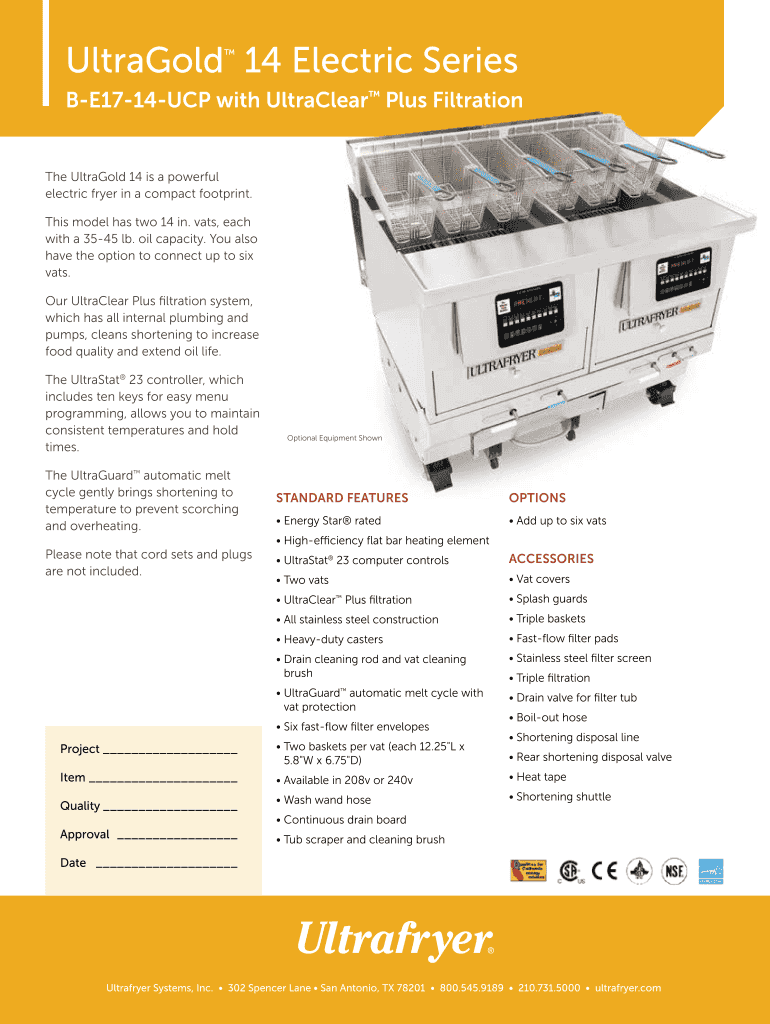 Fillable Online E17-14-UCP Specification Sheet - Ultrafryer Fax Email ...
