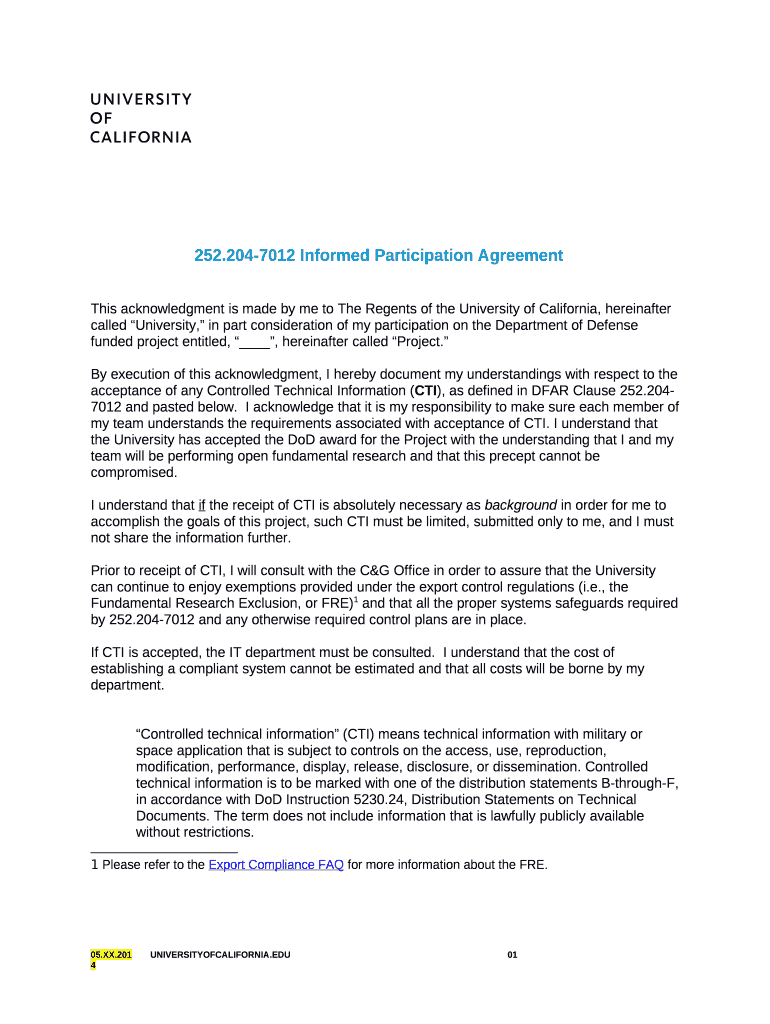A: Sample 252.204-7012 Ined Participation Agreement Doc Template ...