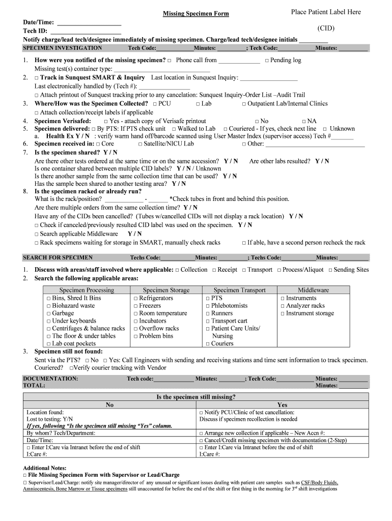Fillable Online Missing Specimen Form Fax Email Print - pdfFiller