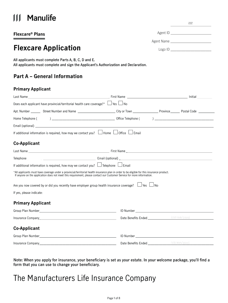 Fillable Online Flexcare Application - Manulife Fax Email Print - pdfFiller