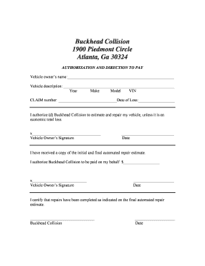 Fillable Online Standard Authorization Form - Buckhead Collision Fax Email Print - pdfFiller