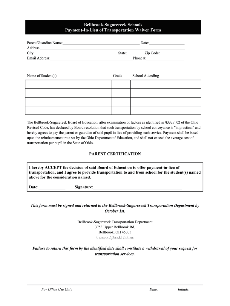 Fillable Online TEMPLATE BSS Payment-in-Lieu Form - 1920.docx Fax Email ...