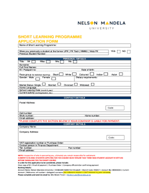 Fillable Online short learning programme application form - Unit for ...