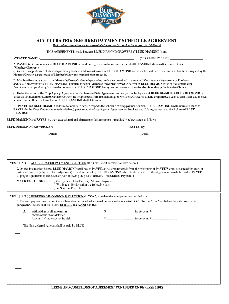 Fillable Online ACCELERATED/DEFERRED PAYMENT SCHEDULE AGREEMENT Fax ...