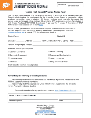 Fillable Online Honors High-Impact Practice Notice Form - UTEP Fax ...