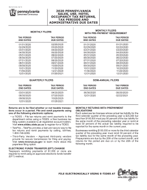 Fillable Online 2020 Pennsylvania Sales, Use, Hotel Occupancy Tax ...