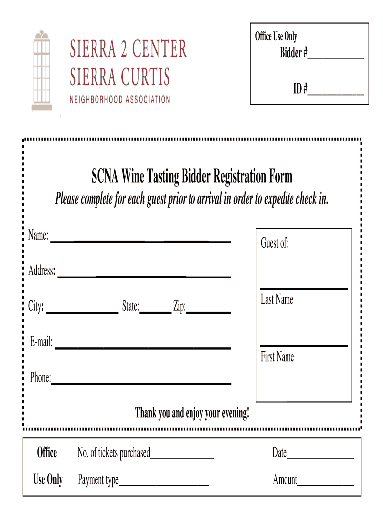 Fillable Online Silent Auction Bidder Registration Card Template - free ...