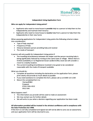 Fillable Online Independent Living Application Form Who can apply for ...