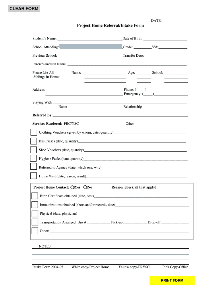 Fillable Online Project Home Intake Form Fax Email Print - pdfFiller