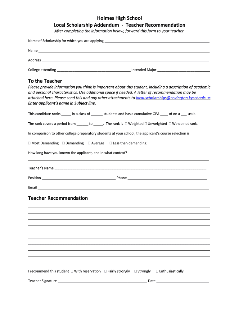 Fillable Online Holmes High School Local Scholarship Addendum - Teacher ... Fax Email Print ...