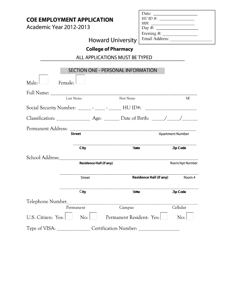 Fillable Online Resident Assistant Application - Howard University ...