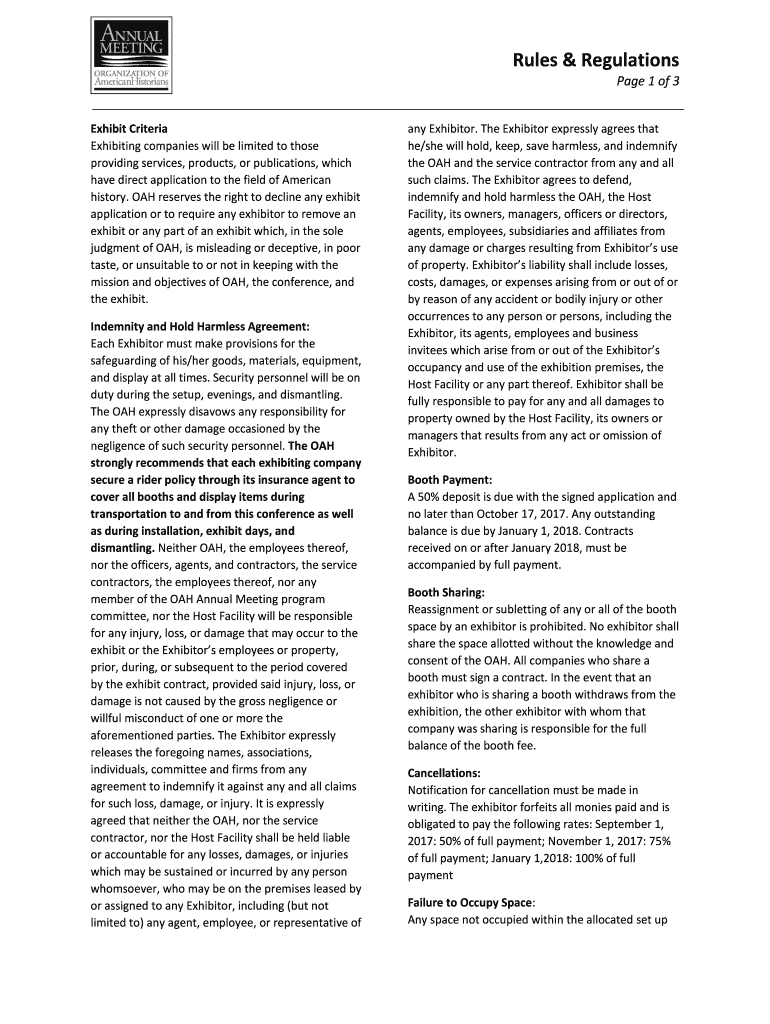 Fillable Online Exhibit Rules and Regulations Effective: March 30, 2018 ...