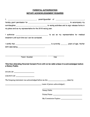 Fillable Online PARENTAL AUTHORIZATION NOTARY ACKNOWLEDGEMENT REQUIRED Fax Email Print - pdfFiller