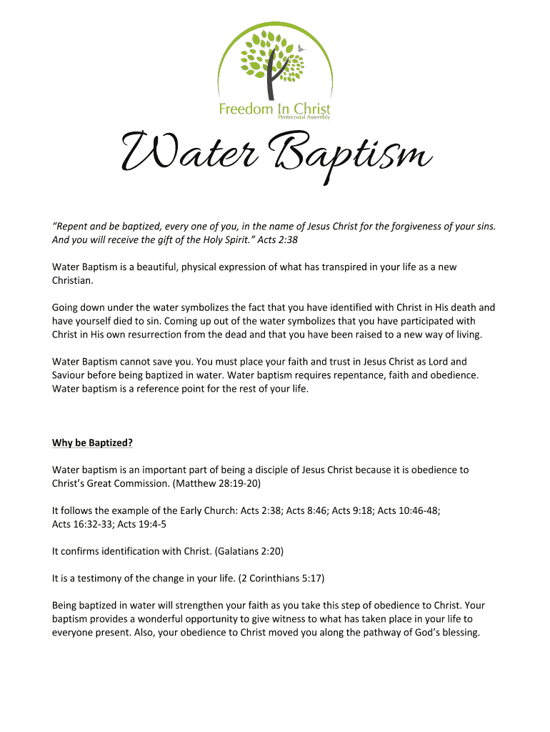 Fillable Online Water Baptismal Application Form Fax Email Print ...