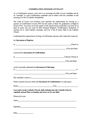 Fillable Online Confirmation Covenant Sponsor Form Fax Email Print ...