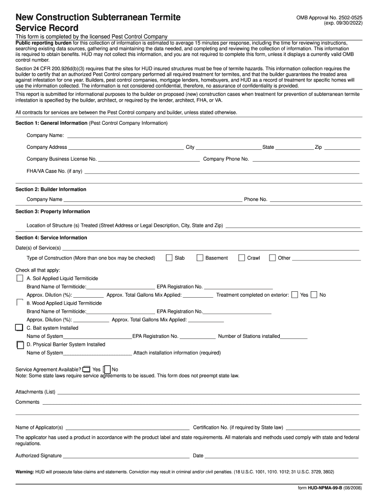 2018 2024 Form HUD NPMA 99 B Fill Online Printable Fillable Blank 2018 2024 Form HUD NPMA 99 B Fill Online Printable Fillable Blank