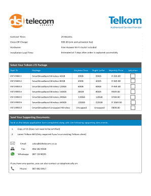 Fillable Online Authorised Service Provider Select Your Telkom LTE ...