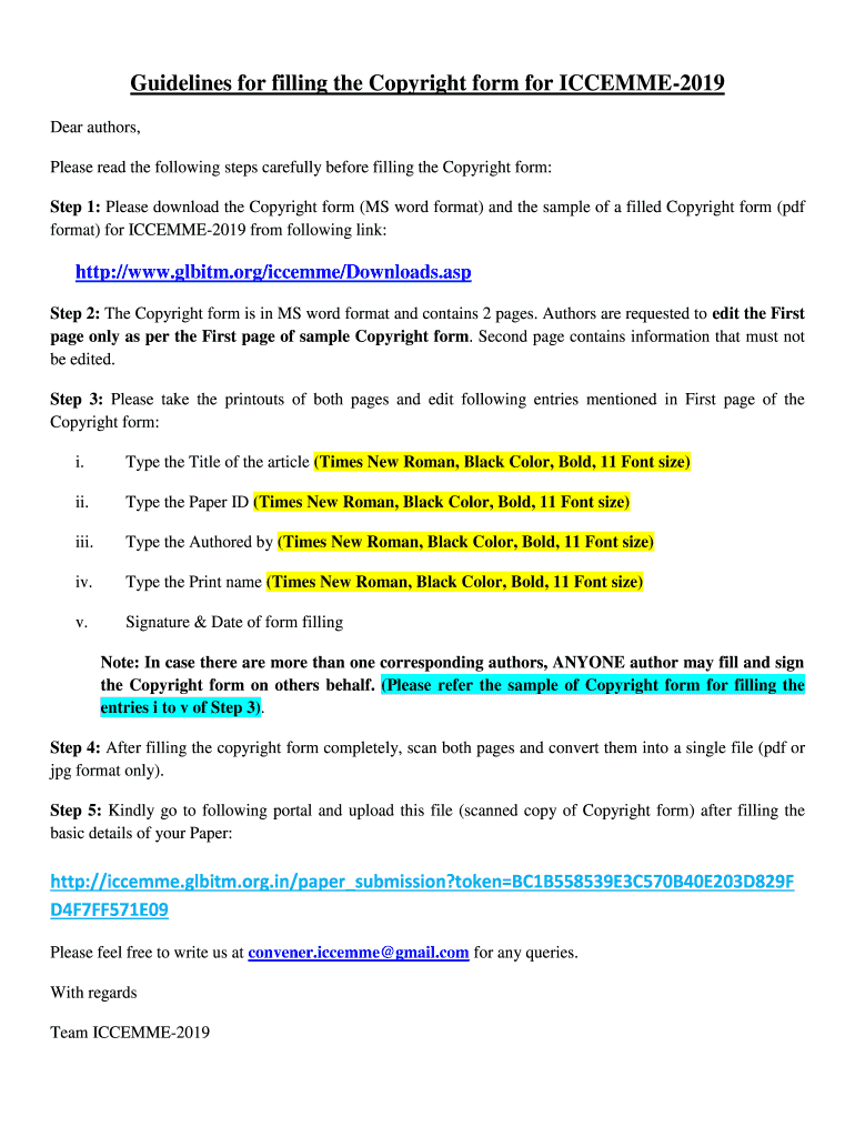 Fillable Online Guidelines for filling the Copyright form for ICCEMME ...