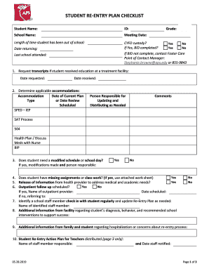 Fillable Online STUDENT RE-ENTRY PLAN CHECKLIST Fax Email Print - pdfFiller