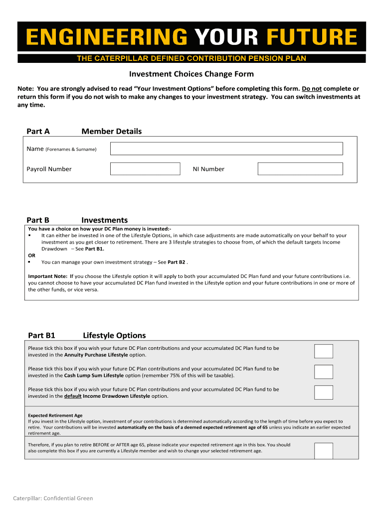 Fillable Online Investment Choices Change Form - Caterpillar Inc. Fax ...