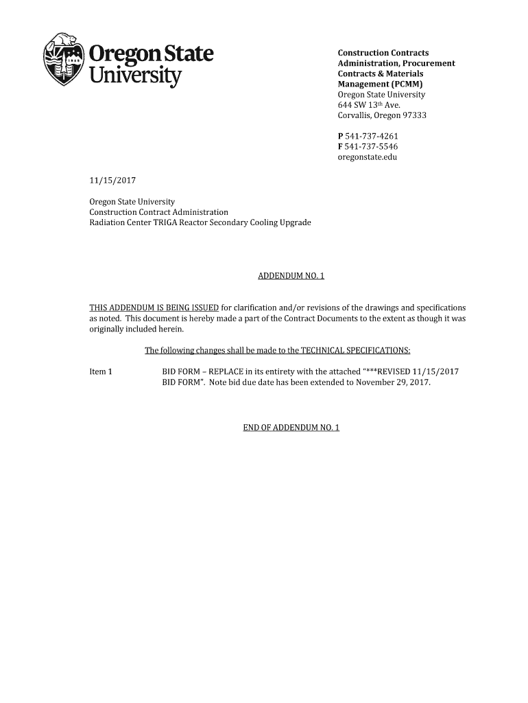 Fillable Online bid oregonstate Pence Campus Operations Center CMGC ...