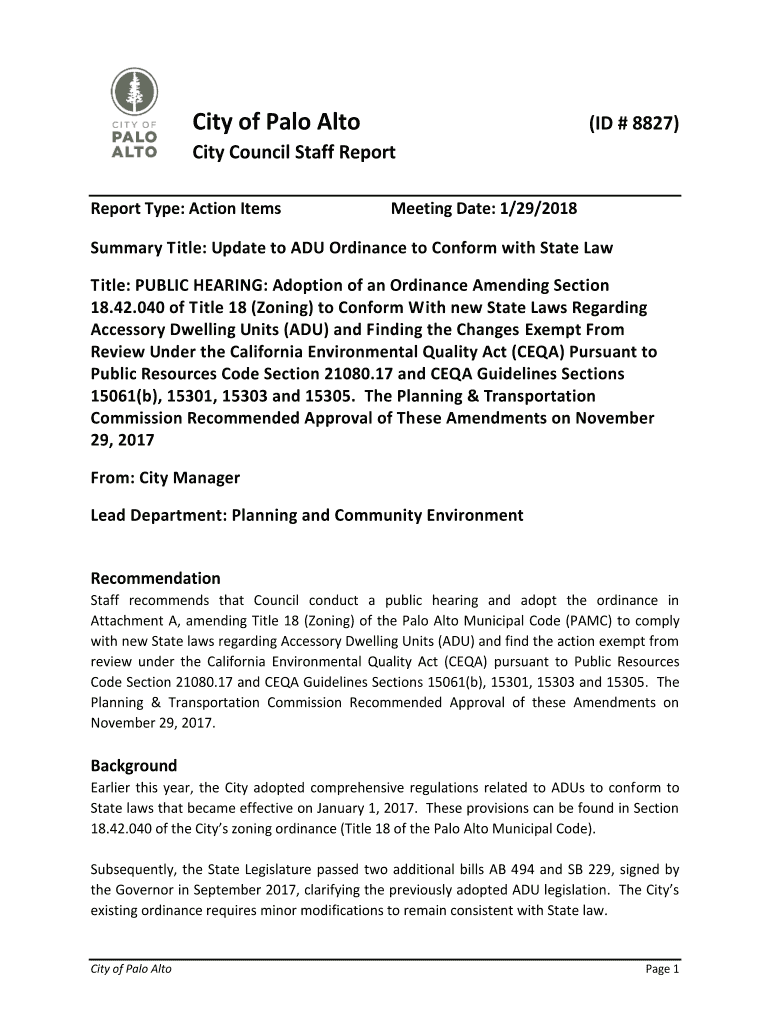 Fillable Online ADU Ordinance re New State Law Requirements and Update ...