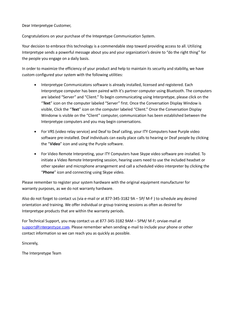 Fillable Online Dear Interpretype Customer, Congratulations on your ...