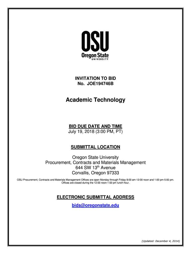 Fillable Online bid oregonstate Gill East Plaza Improvements - OSU Bid ...
