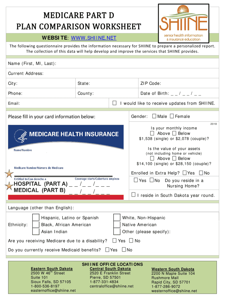Fillable Online medicare part d plan comparison worksheet - Shiine Fax ...