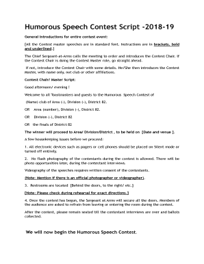 Fillable Online Humorous Speech Contest Script - District 82 ...
