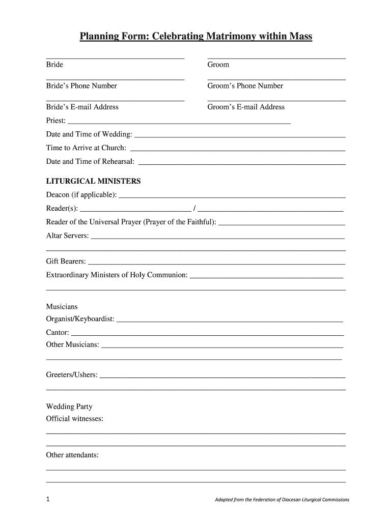 Fillable Online Planning Form - Wedding Mass Fax Email Print - pdfFiller