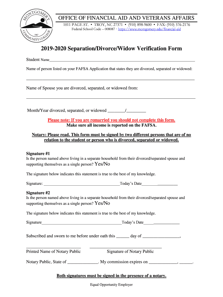 Fillable Online Separation/Divorce/Widow Verification Form Fax Email ...