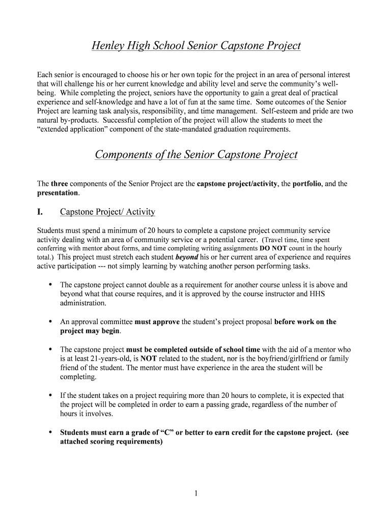 Fillable Online Henley High School Senior Capstone Project. Components ...