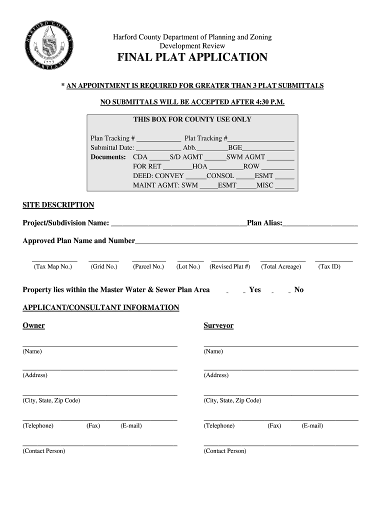 Fillable Online final plat application - Harford County Government Fax Email Print - pdfFiller