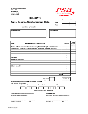 Fillable Online operating psa org Delegates Expenses Claim Form Sep09 ...
