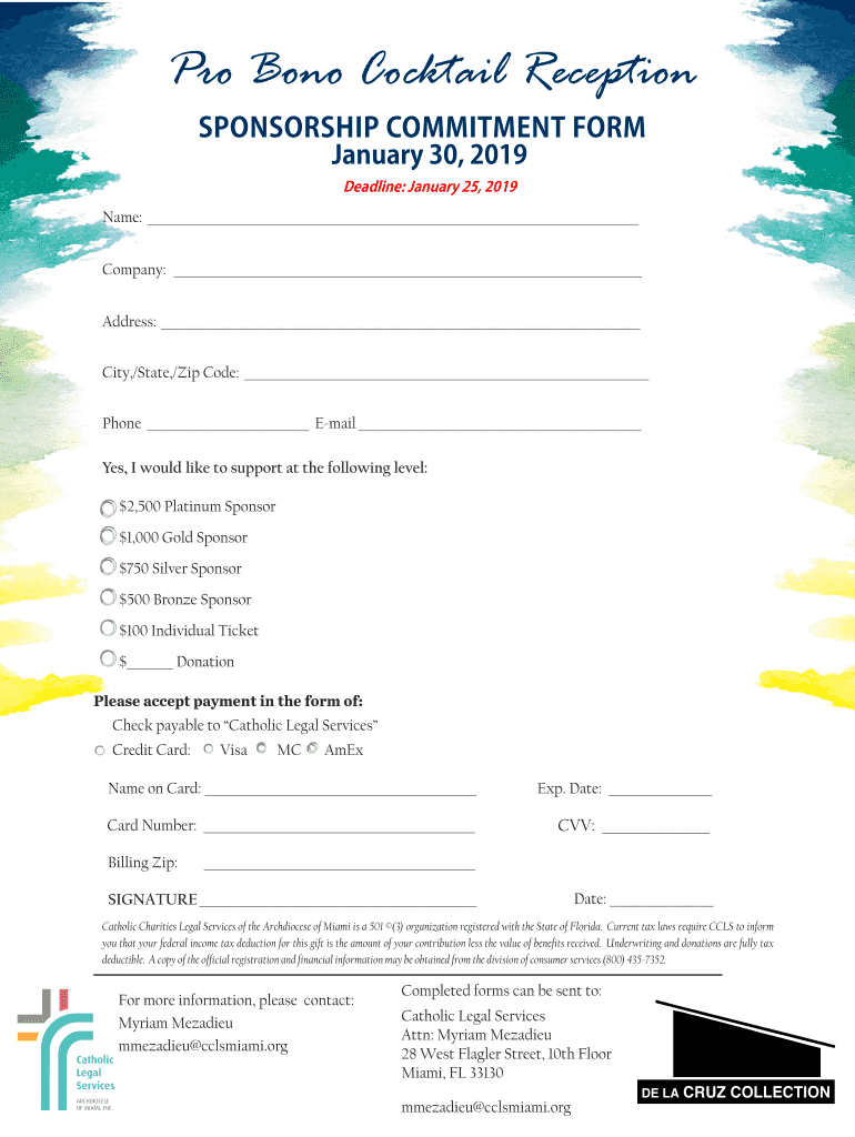 Fillable Online Pro Bono Cocktail Reception. Sponsorship Package Fax ...