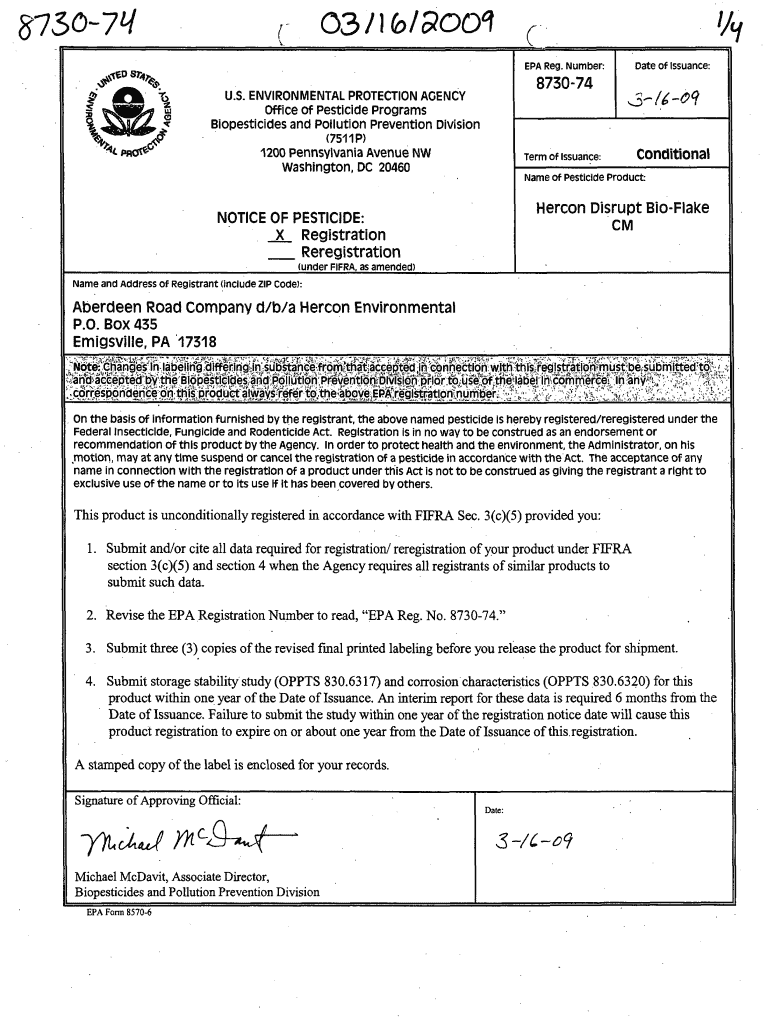 Fillable Online U.S. EPA, Pesticide Product Label, HERCON DISRUPT BIO ...