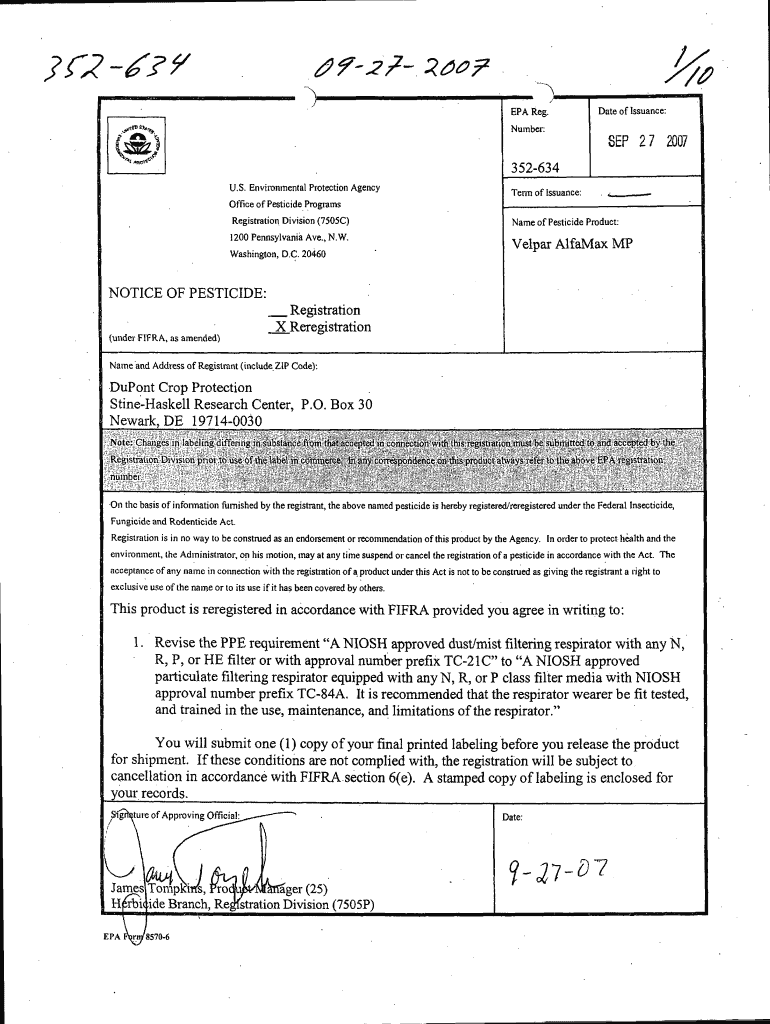 Fillable Online U.S. EPA, Pesticide Product Label, DUPONT VELPAR ...