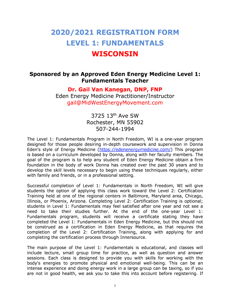 Fillable Online Wisconsin 2020-21 Level 1 Fundamentals Registration ...
