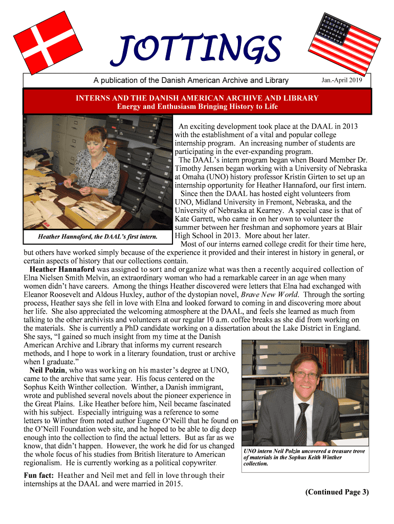 Fillable Online JOTTINGS. A publication of the Danish American Archive ...