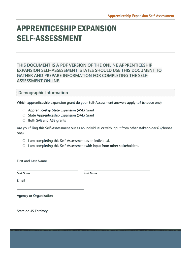 Fillable Online Apprenticeship Expansion Self-assessment ...