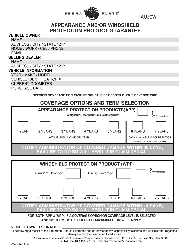 Fillable Online appearance and/or windshield protection ...
