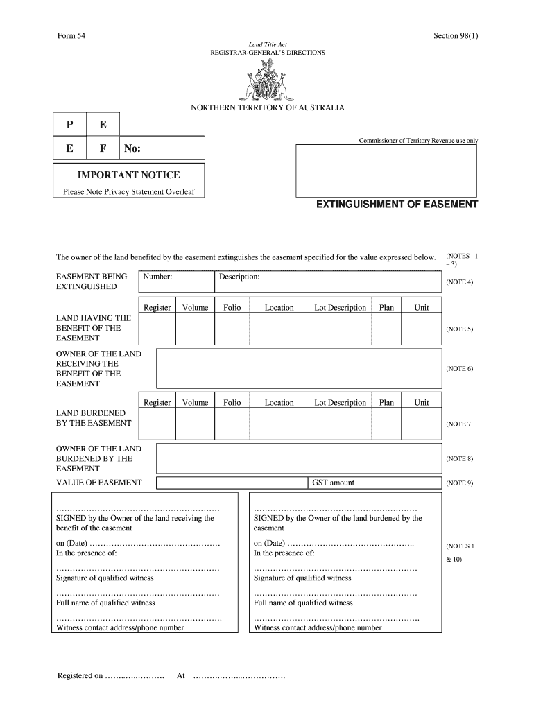 Fillable Online nt gov Form-51 - Creation of easement in gross ...