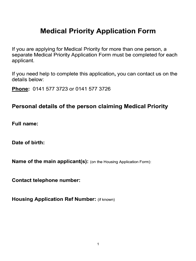 Fillable Online Medical Priority Application Form - East Renfrewshire ...