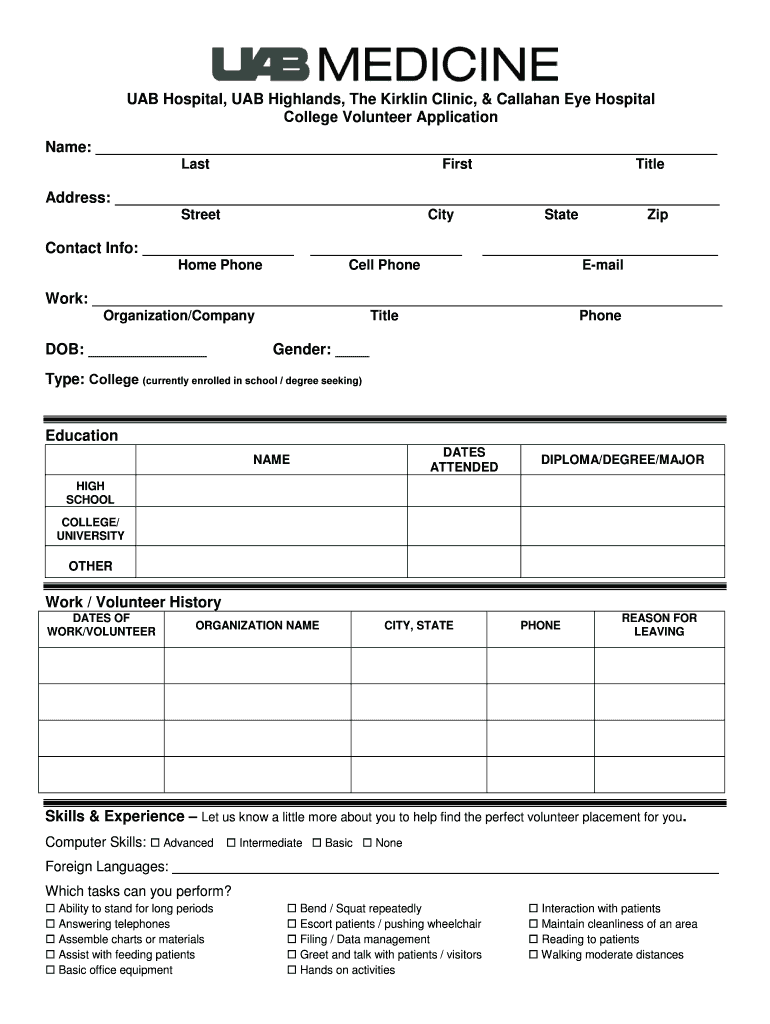 Fillable Online UAB Hospital, UAB Highlands, The Kirklin Clinic ...