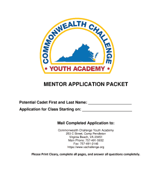 Fillable Online Fillable Online MENTOR APPLICATION PACKET ...