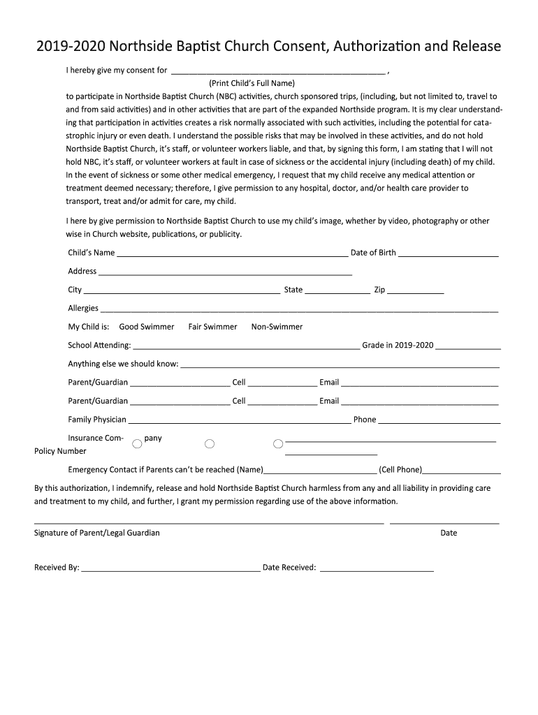 Fillable Online Student Consent FormNorthside Baptist Church Fax Email ...