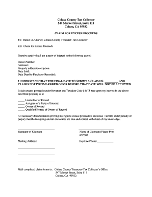 Fillable Online notice of right to claim excess proceeds - Colusa ...