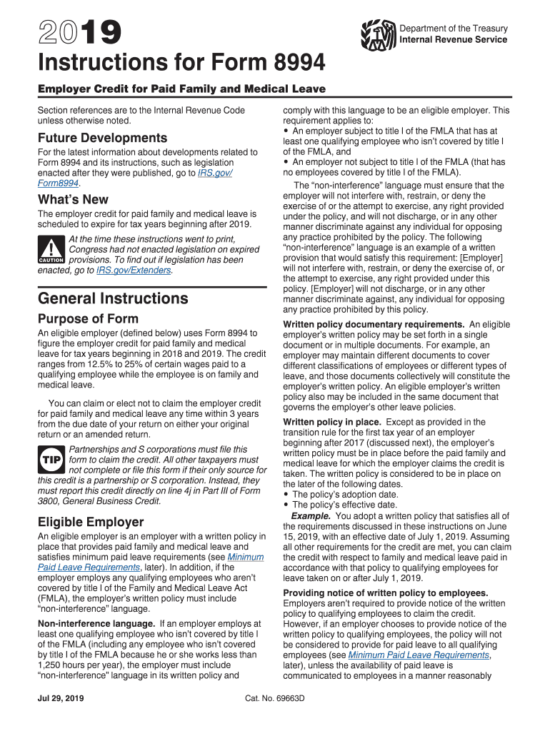 Form 8994 Instructions 2019 - Fill Online, Printable, Fillable, Blank ...